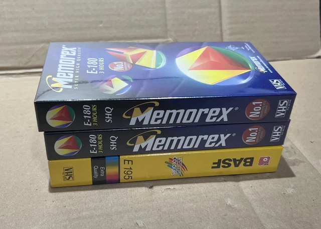 BLANK VHS VIDEO Tapes Memorex & BASF Cassettes - 3 Hour Tapes 3 Pack ...