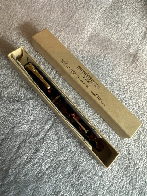 VINTAGE BURNHAM 49 fountain pen Writing plum marble Colour Boxed Unused ...
