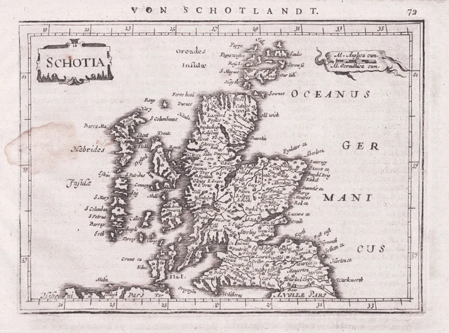 SCHOTIA SCOTLAND ÉCOSSE Grand Grande-Bretagne Map Carte Mercator 1651 EUR 74,68 - PicClick FR