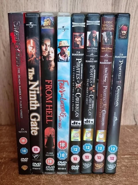 JOHNNY DEPP FILM DvD Bundle X8 Epic Movies Including Pirates Cert Range ...