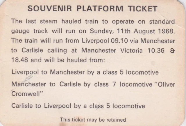 BRITISH RAILWAYS BOARD SOUVENIR PLATFORM Ticket MANCHESTER VICTORIA ...