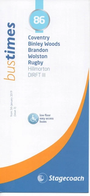 STAGECOACH BUS TIMETABLE - 86 - Coventry-Rugby - January 2019 £4.00 ...