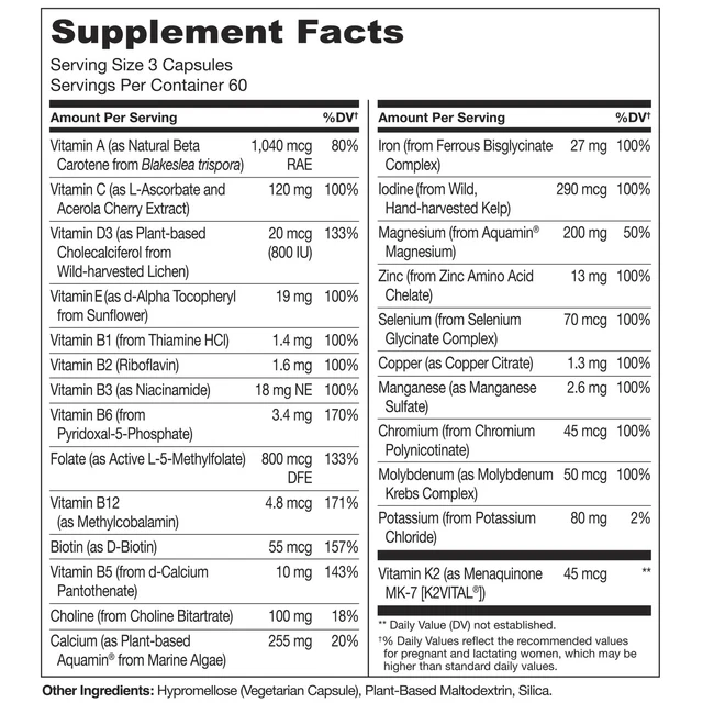 NATURELO PRENATAL MULTIVITAMIN with Gentle Chelated Iron, Methyl Folate ...