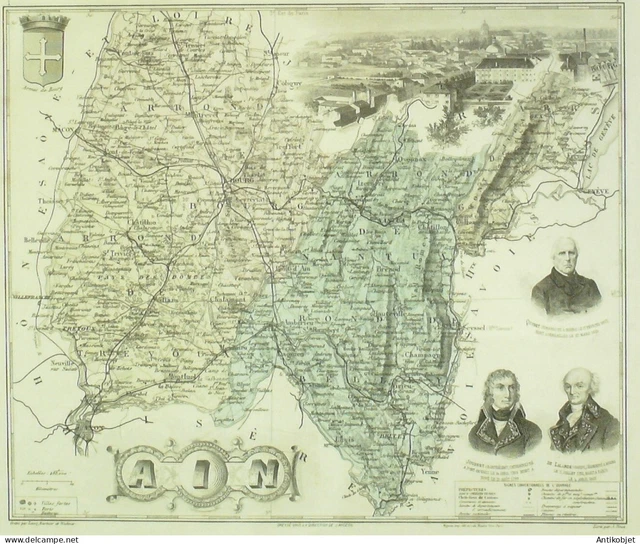CARTE (01) VUILLEMIN Géographe écrit Bixet Graveur Lecoq Barbier 1877 ...