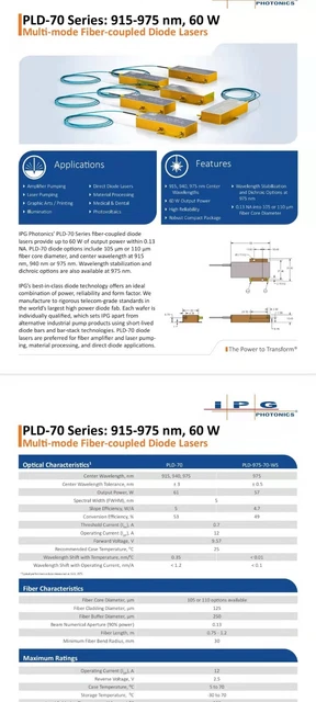 IPG LASER ELEMENT PLD-70-974-T 915-975nm Laser diode Fibre coupled ...