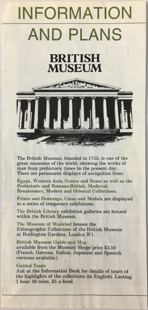 BRITISH MUSEUM INFORMATION And Plans 1991 6pp Roll-folded Leaflet ...