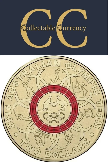 2016 $2 RED Olympic Ring Australian Two Dollar Coloured Coin $7.00 ...