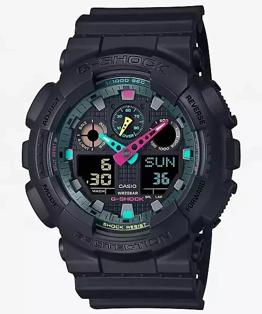 CASIO G-SHOCK ANALOG/DIGITAL Multicolor Dial Black Watch GA-100MF-1A ...