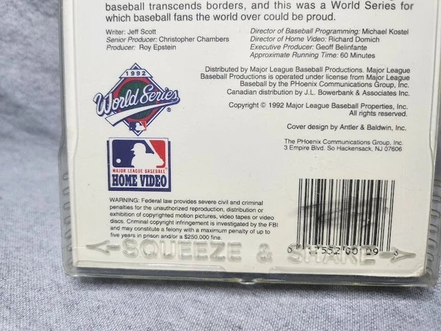 WORLD SERIES 1992 VHS Major League Baseball Blue Jays Braves Protective ...