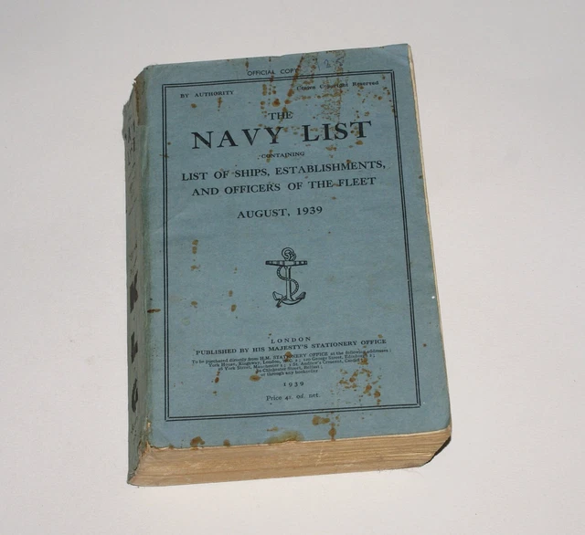 THE NAVY LIST, August, 1939. Handy List from the start of WW2 £37.07 ...