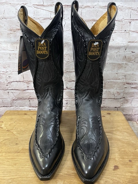 VINTAGE DAN POST Boots Black Deer Tan Mock Toe Style New Old Stock 7 D ...