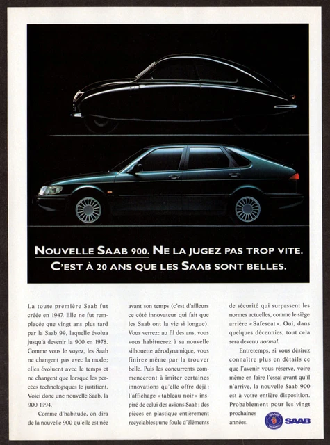 1994 SAAB 900 Vintage Original Print AD 1947 first car black photo French Canada $10.00 ...
