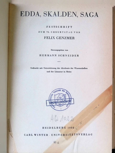 EDDA, SKALDEN, SAGA : Festschrift zum 70. Geburtstag von Felix Genzmer ...