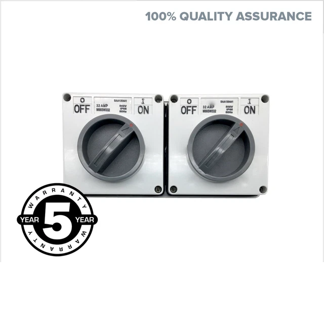 32A AMP 3 Phase 2x Isolator Switch Weatherproof Waterproof IP66 Outdoor ...