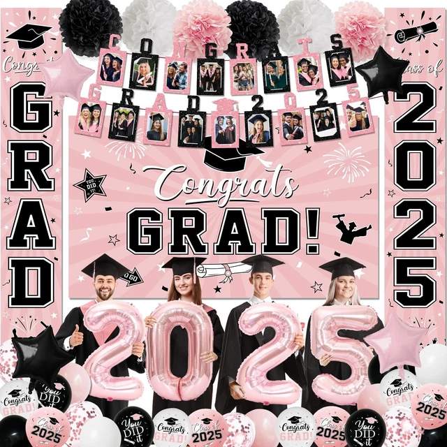 2025 GRADUATION DECORATIONS Pink Themed Class of 2025 Decorations Set ...