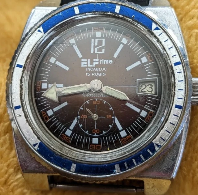 VINTAGE 1970S MEN'S ELF Time Incabloc Manual Automatic Watch Face ...