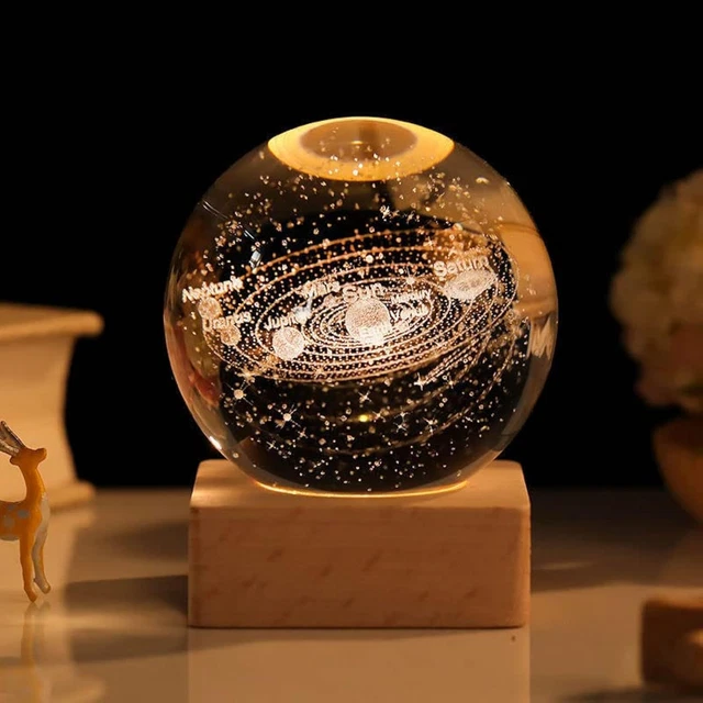 3D CRYSTAL BALL, 3D Planets Model with Wooden Led Base, Solar System ...