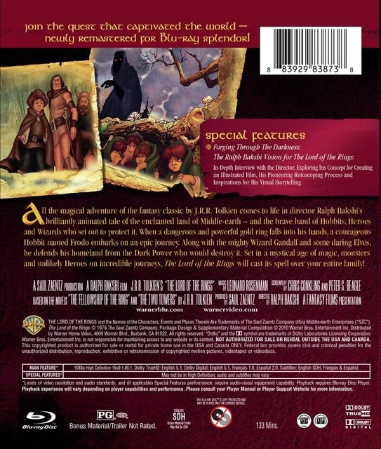 LORD OF THE Rings: Animated (Blu-ray) EUR 28,13 - PicClick IT