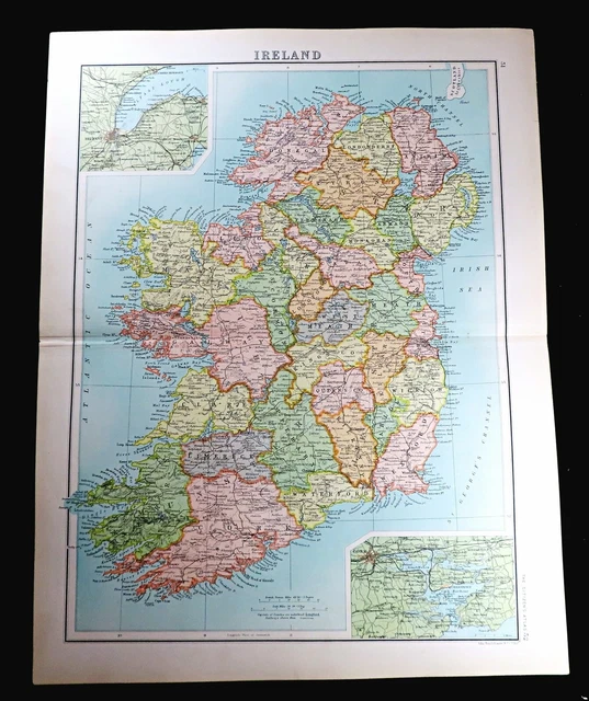 MAP OF IRELAND Eire Irish Counties Dublin Belfast Cork Limerick Antique ...