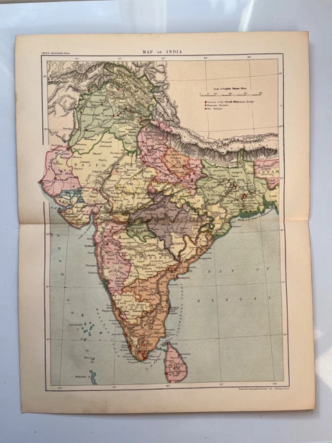 1879 ANTIQUE CHROMOLITHOGRAPH map of India showing provinces £10.00 ...