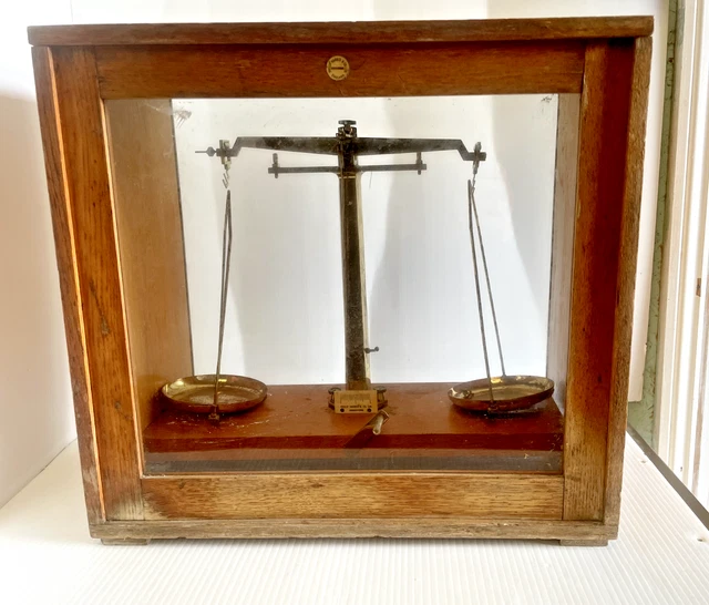 VINTAGE ANTIQUE PHILIP Harris Oak Cased Scientific Apothecary Scales ...
