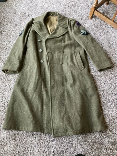 WW2 US ARMY Wool Field Overcoat Trench Coat Military Size 38R W/Patches ...