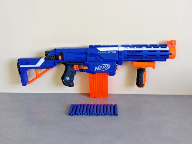NERF N-STRIKE RETALIATOR Blue 65cm Sniper Rifle Gun + 14 Darts TBE £18. ...