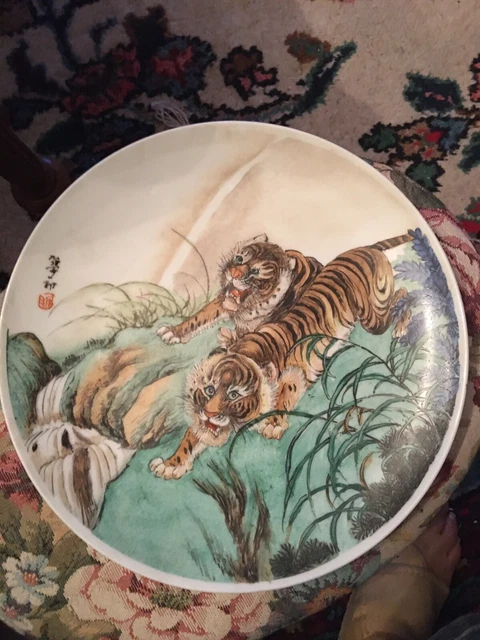 ANTIQUE ASIAN PLATE had pair of tiger charging £79.22 - PicClick UK