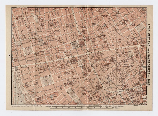 1889 ANTIQUE MAP Of London The West End From Baker Street To Soho ...