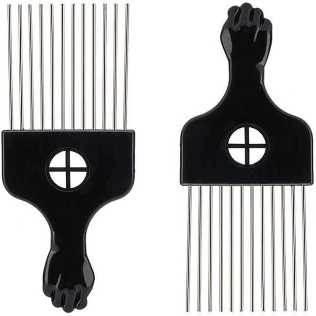 BLACK METAL AFRO Pick Combs for Curly Hair - Detangle & Style Comb for ...