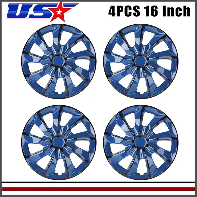 4 PCS 16INCH Universal Wheel Rim Cover Hubcaps Black Blue Trim Rings ...