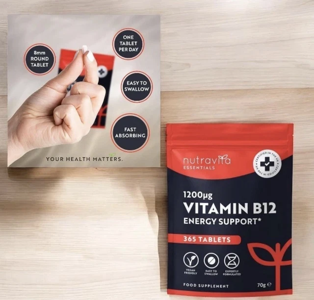 VITAMIN B12 1200MCG Nutravita 365 Tablets x 2 Pack Vegan Food ...