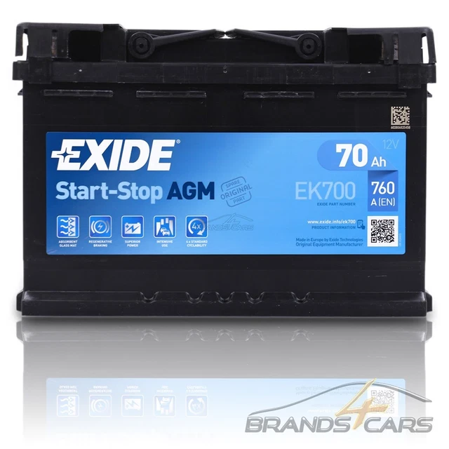 EXIDE CAR BATTERIES 12V 70Ah STARTER BATTERY 760A EK700 START-STOP AGM £125.15 - PicClick UK