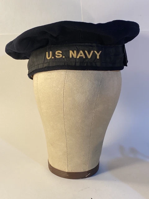 NAVY HAT WWII Beret Cracker Jack Flat Wool Sailor Cap Original United ...
