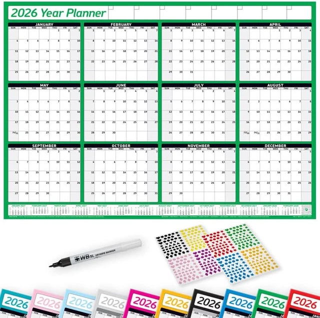2026 LAMINATED WALL Planner Calendar Chart Poster/Yearly Calendar 2026 ...