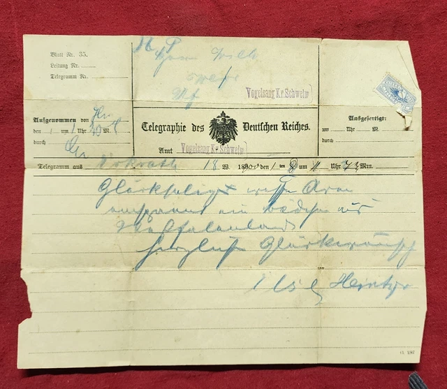 WW1 WWI IMPERIAL German Telegraph Telegram Deutschen Reich Germany 1900 ...