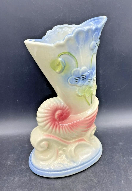 VINTAGE 50'S USA Hull Pottery Horn Of Plenty Vase 35-A Pink, Blue ...