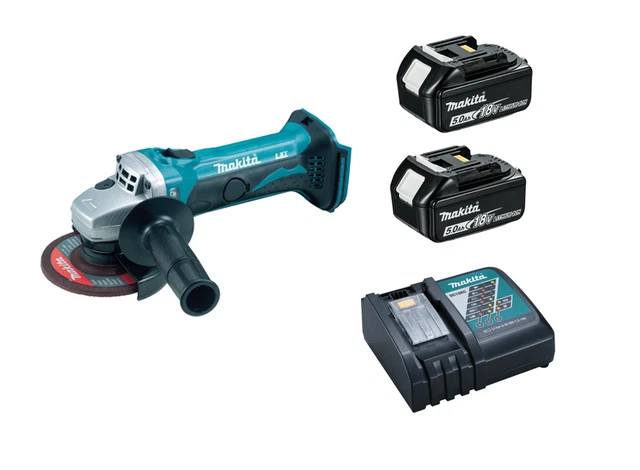 MAKITA DGA452Z 18V 115mm Cordless Angle Grinder, 2 x 5.0Ah Batteries ...