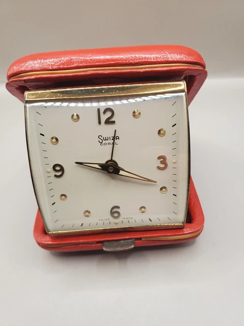 VINTAGE SWIZA CORAL Wind Up Travel Alarm Clock In Red Case £33.00 ...