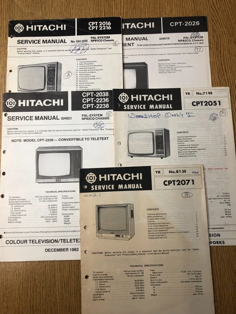 5 X HITACHI Service Manuals For CRT TV Vintage 1980's £5.92 - PicClick UK