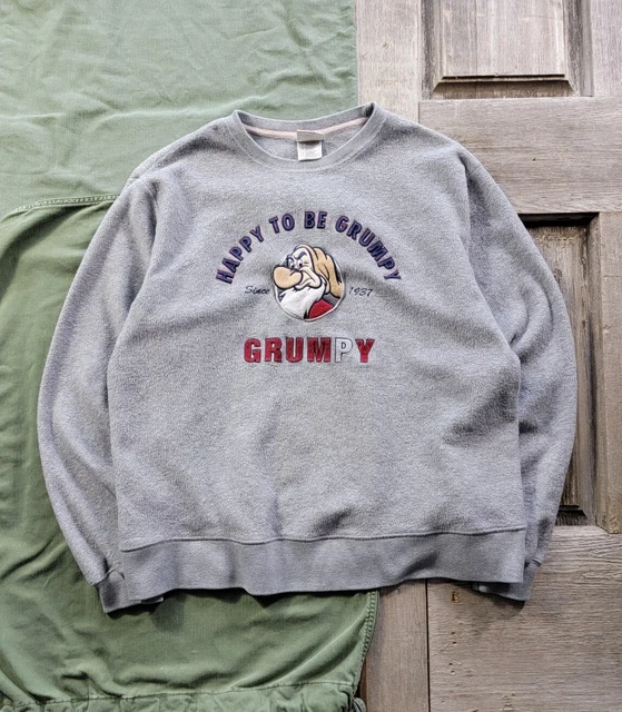 VINTAGE SNOW WHITE And The Seven Dwarfs Grumpy Grey Fleece Sweatshirt L ...