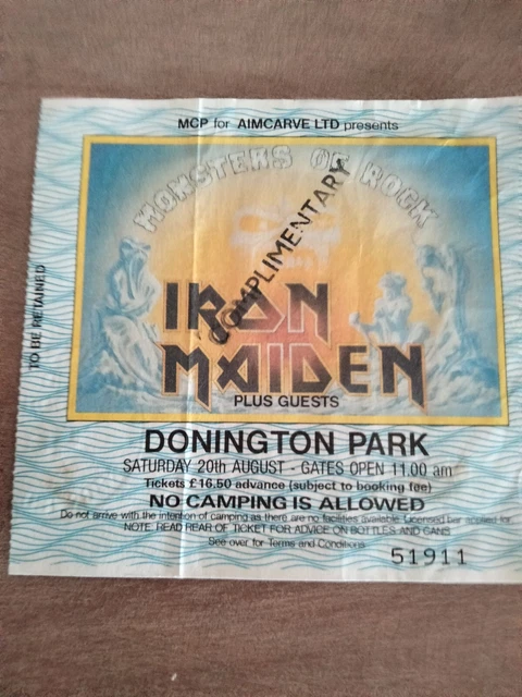 TICKET/BILLET CONCERT-IRON MAIDEN Donington 88 EUR 39,00 - PicClick FR