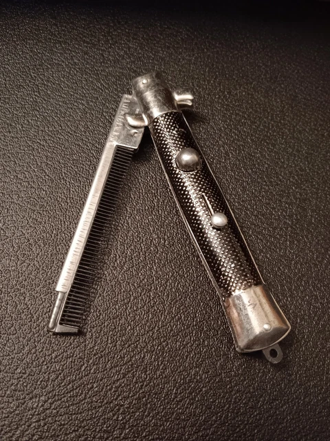 VINTAGE SPRING-LOADED FOLDING Pocket Comb Original Box Hong Kong Silver ...