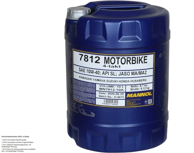 10 LITRE MANNOL 4-Takt Moto 10W-40 huile moteur 7812 Api Sn Jaso Ma ...