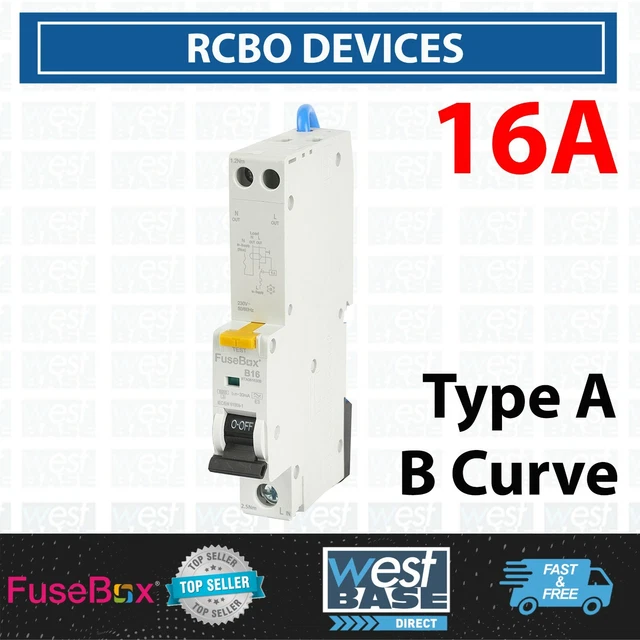 FUSEBOX RTA061630B RCBO Circuit Breaker SINGLE POLE 16 Amp 30mA B Curve ...