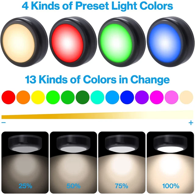 LED CLOSET LIGHT RGB Wireless Puck Lights Under Cabinet Lighting 16 ...