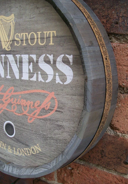 GUINNESS EXTRA Stout Advertising Wooden Barrel Top Wall Hanging Pub Bar ...