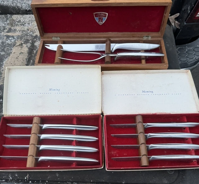 VINTAGE GERBER MIMING 8 Steak Knives & Carving Set Of 2 NIB Ron ...