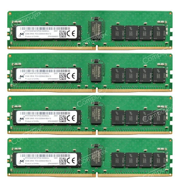 MICRON 128GB 4X32GB DDR4 3200MHz PC4-25600R RDIMM Registered ECC Server ...