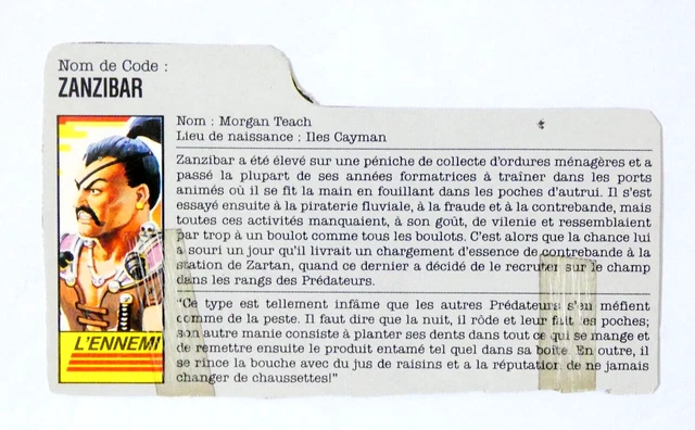 FILE CARD FIGURINE Gijoe Zanzibar Ennemi Carte Identite & Specialites ...